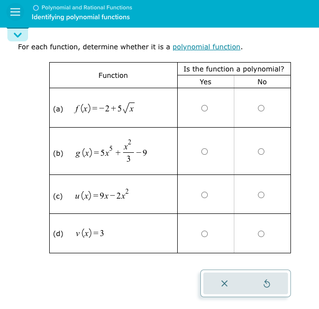 Solved For each function, determine whether it is a | Chegg.com