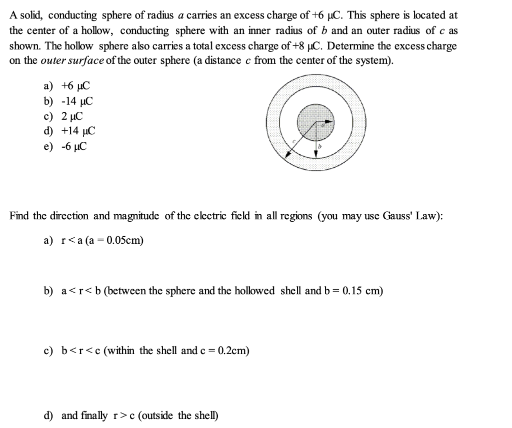 Solved A solid, conducting sphere of radius a carries an | Chegg.com