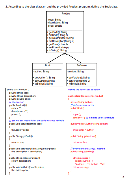 Solved 2. According to the class diagram and the provided | Chegg.com