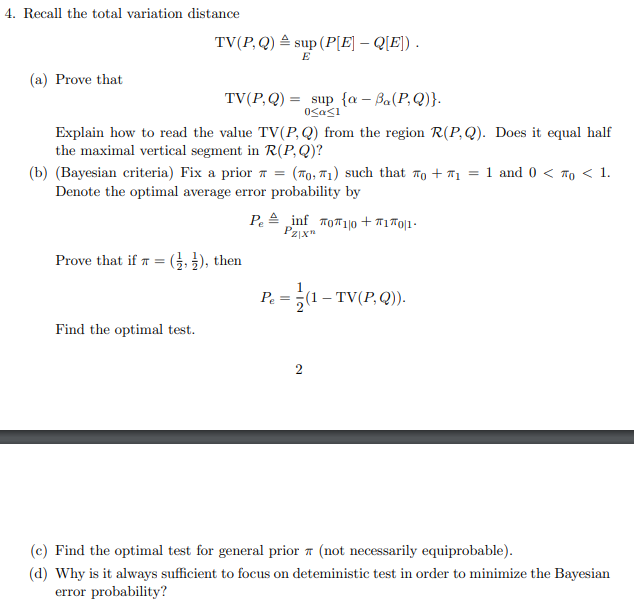 Solved 4. Recall the total variation distance | Chegg.com