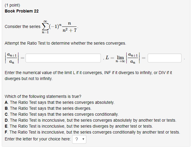 Solved (1 point) Book Problem 21 (-2) Consider the series | Chegg.com