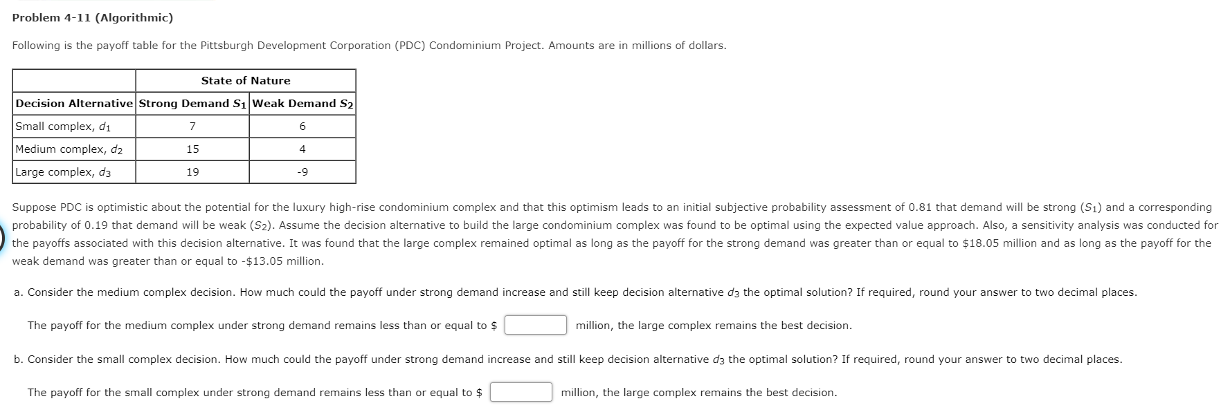 Solved Problem 4-11 (Algorithmic) Following is the payoff | Chegg.com