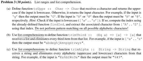 Problem 3 (30 points). List ranges and list | Chegg.com