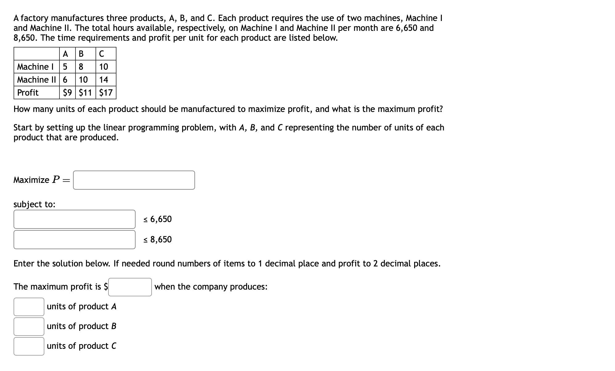 Solved A factory manufactures three products, A, B, and C. | Chegg.com