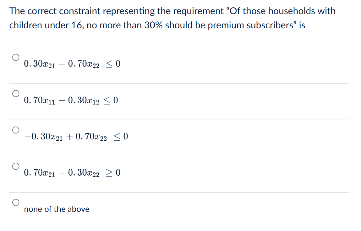 Solved The correct constraint representing the requirement | Chegg.com