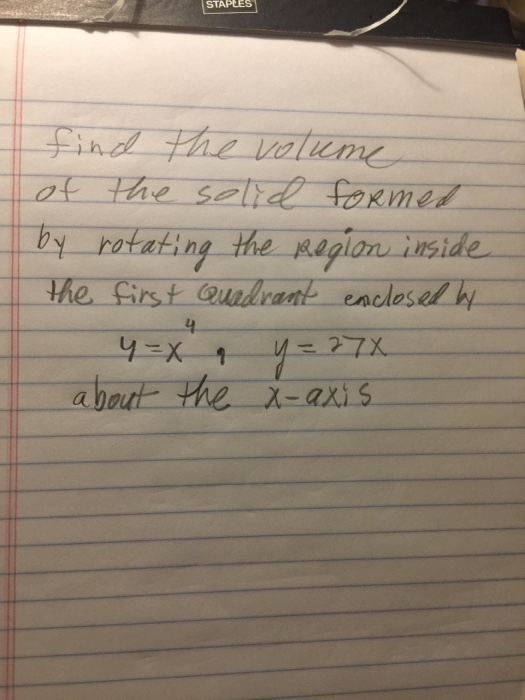 Solved Find the volume of the solid formed by rotating the | Chegg.com