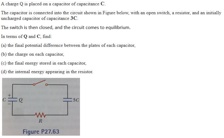 Solved A charge Q is placed on a capacitor of capacitance C. | Chegg.com