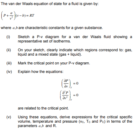 Solved The van der Waals equation of state for a fluid is | Chegg.com