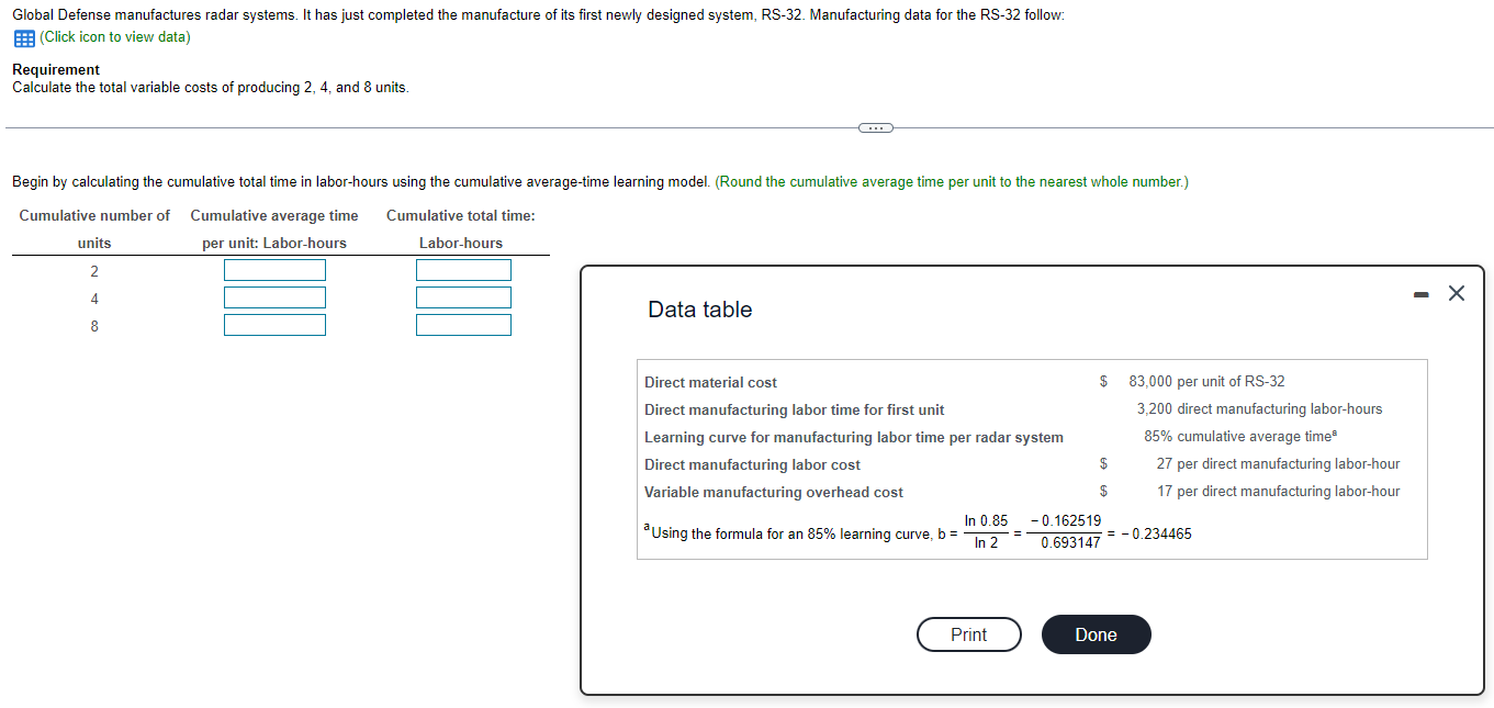 Solved Global Defense manufactures radar systems. It has | Chegg.com
