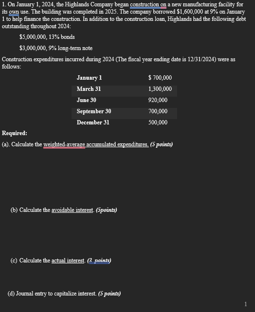 Solved On ﻿January 1, 2024, ﻿the Highlands Company began | Chegg.com