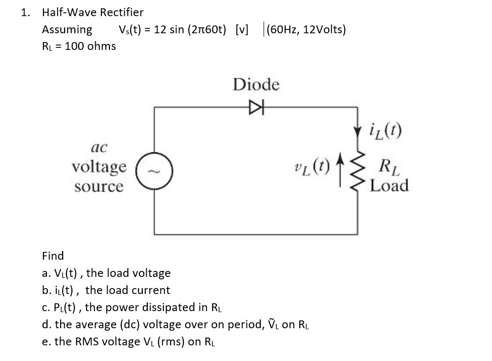 Solved 1. Half-Wave Rectifier Assuming | Chegg.com