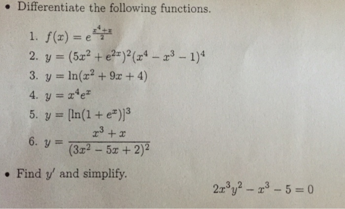 Solved . Differentiate the following functions. 1.x) . Find | Chegg.com