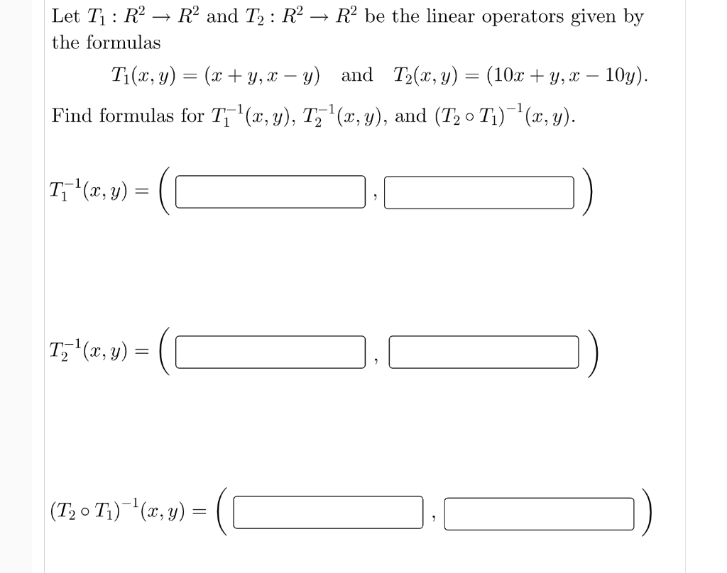 Solved Let T1:R2→R2 and T2:R2→R2 be the linear operators | Chegg.com