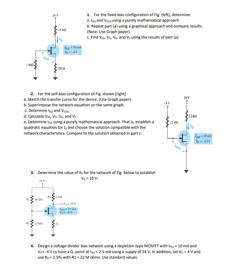 Solved 1. For the fixed-bias configuration of Fig. (left), | Chegg.com