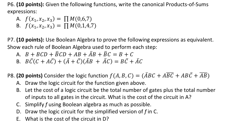Solved P6. (10 points): Given the following functions, write | Chegg.com