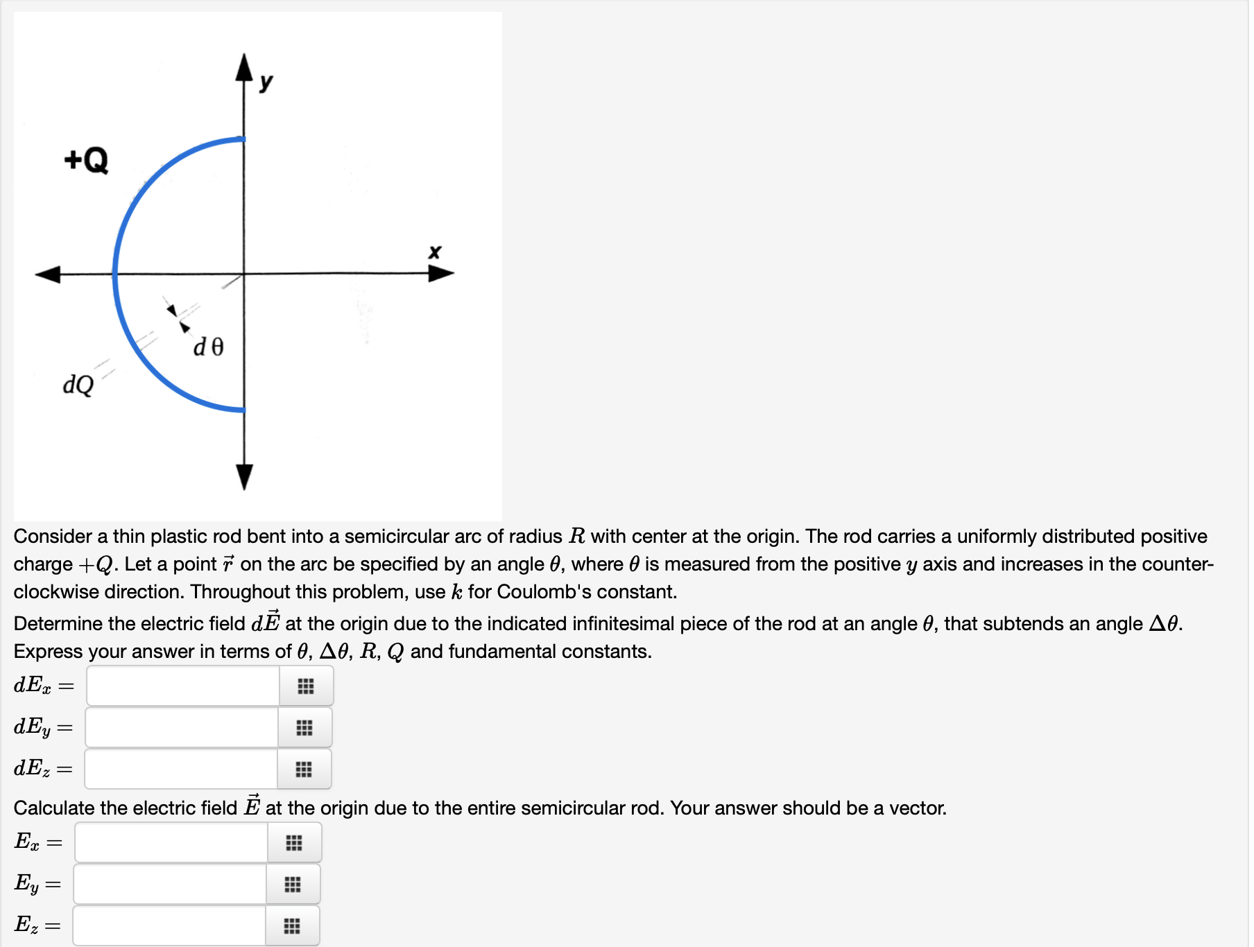 Solved Consider a thin plastic rod bent into a semicircular | Chegg.com