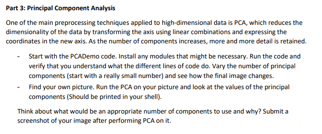 Solved Part 3: Principal Component Analysis One of the main | Chegg.com