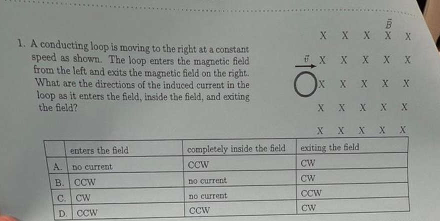 Solved 1. A conducting loop is moving to the right at a | Chegg.com