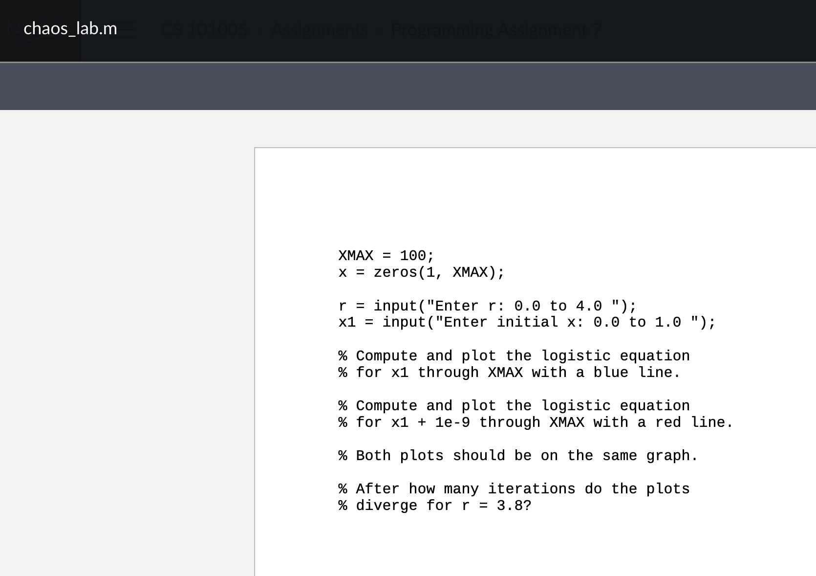 Solved Implement a plot of this equation in this file: chaos | Chegg.com