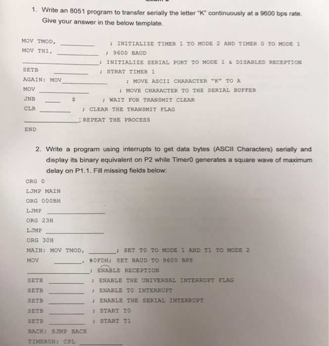 Solved 1. W rite an 8051 program to transfer serially the | Chegg.com
