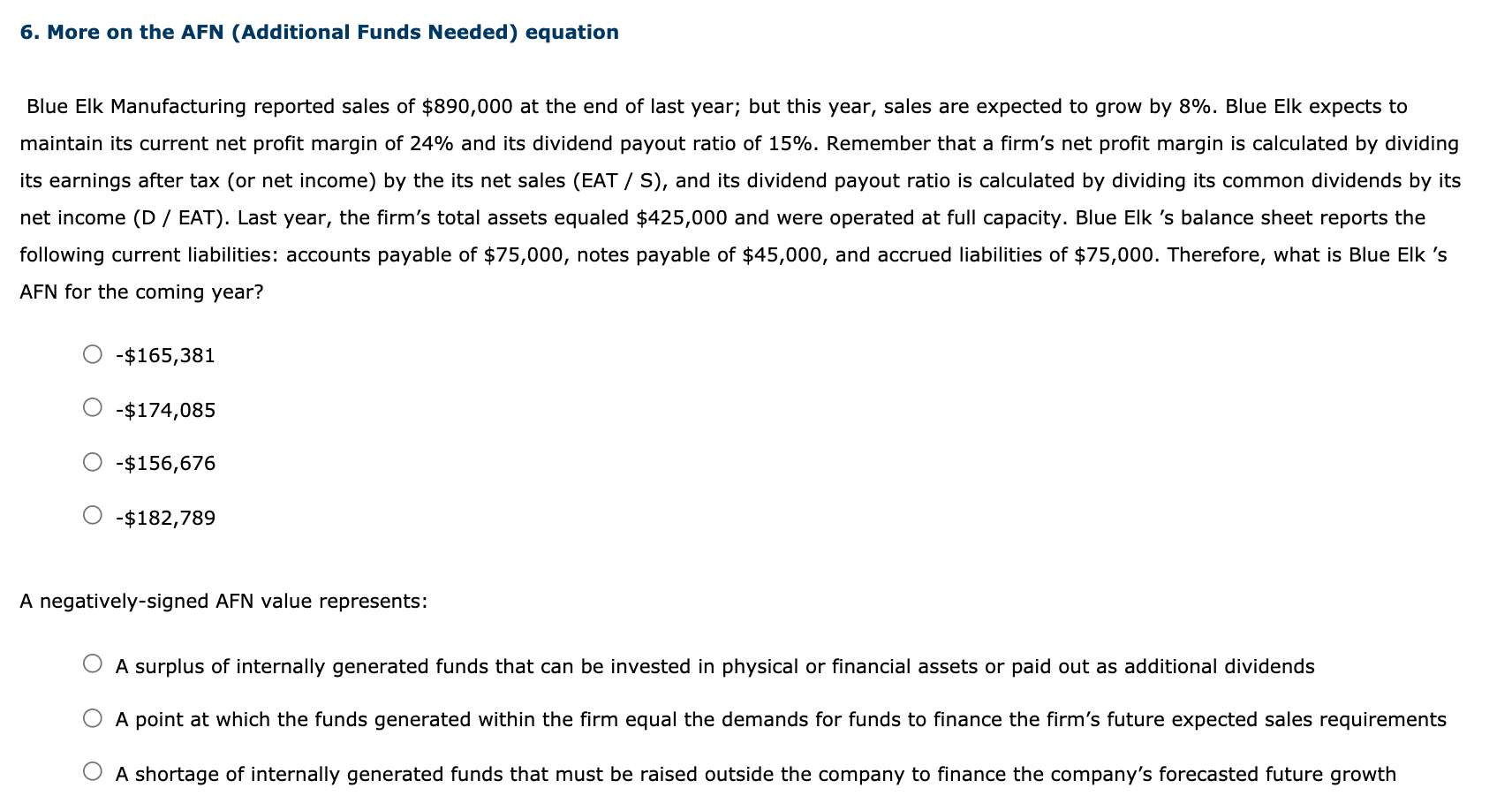 Solved 6. More on the AFN (Additional Funds Needed) equation | Chegg.com