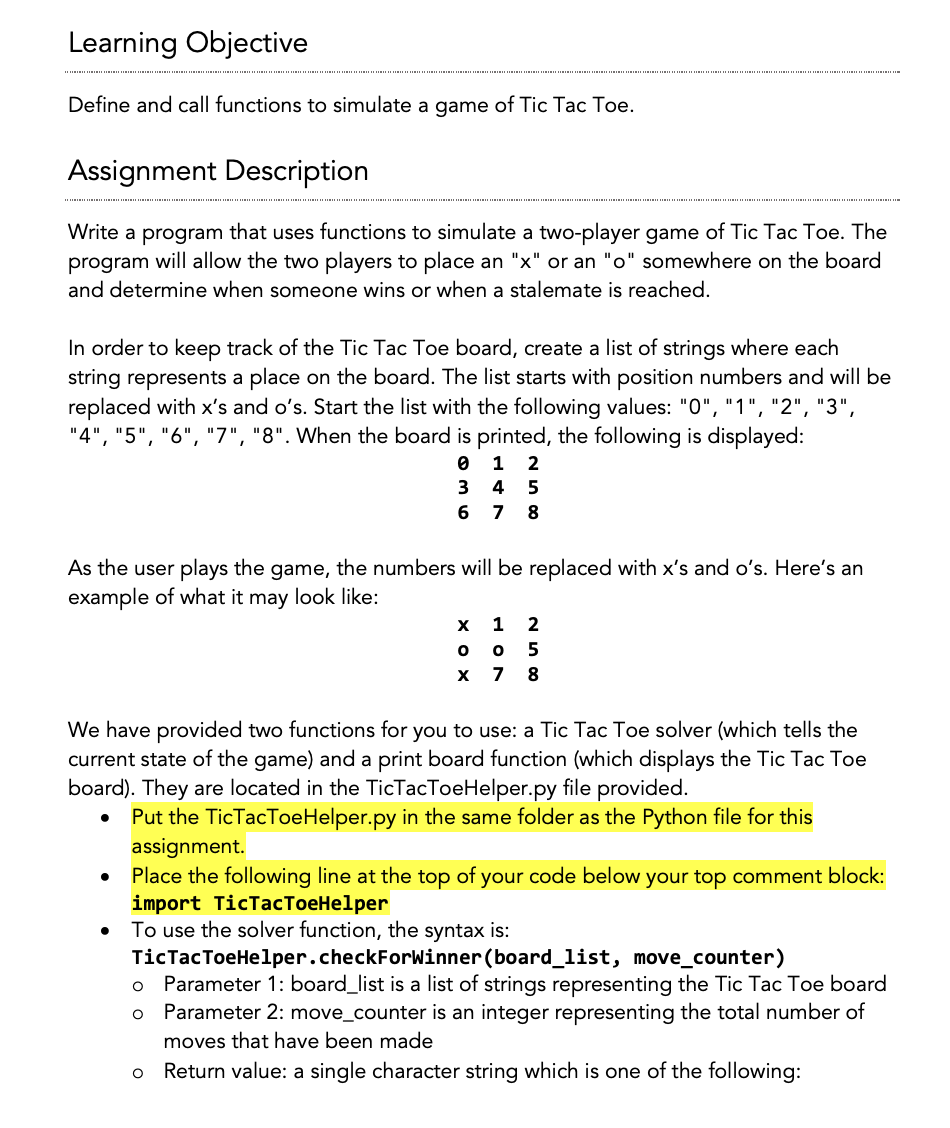 Solved Tic Tac Toe in Python: (Urgent) Can someone please | Chegg.com