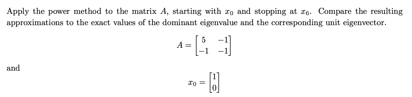 Solved Apply the power method to ﻿the matrix A, ﻿starting | Chegg.com