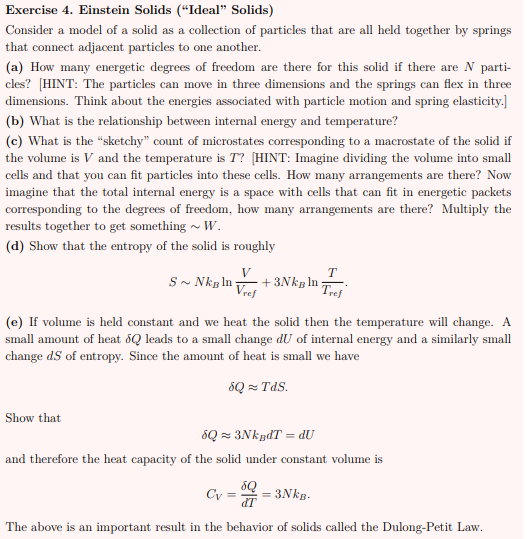 Solved Exercise 4. Einstein Solids ("Ideal" Solids) Consider | Chegg.com