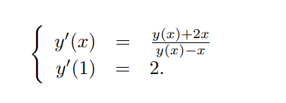 Solved {y′(x)=y(x)−xy(x)+2xy′(1)=2 | Chegg.com