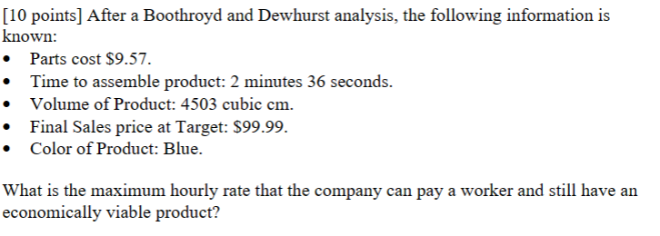 Solved [10 ﻿points] ﻿After a Boothroyd and Dewhurst | Chegg.com