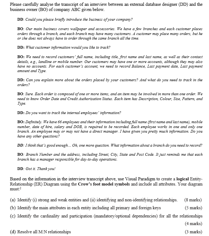 Solved Please Carefully Analyse The Transcript Of An