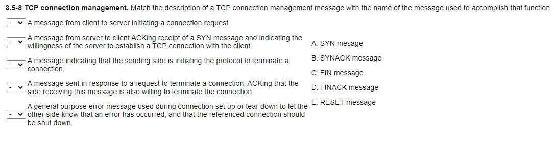 Solved 3.5-8 TCP connection management. Match the | Chegg.com