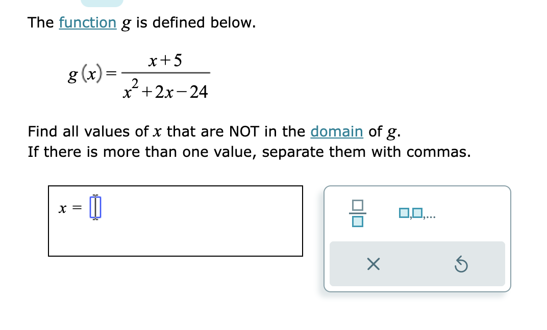Solved The function g is defined below. g(x)=x2+2x−24x+5 | Chegg.com