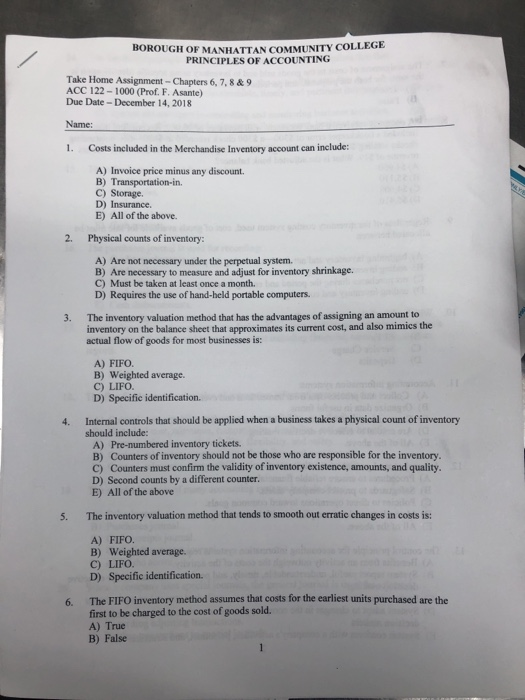 Solved BOROUGH OF MANHATTAN COMMUNITY COLLEGE PRINCIPLES OF | Chegg.com