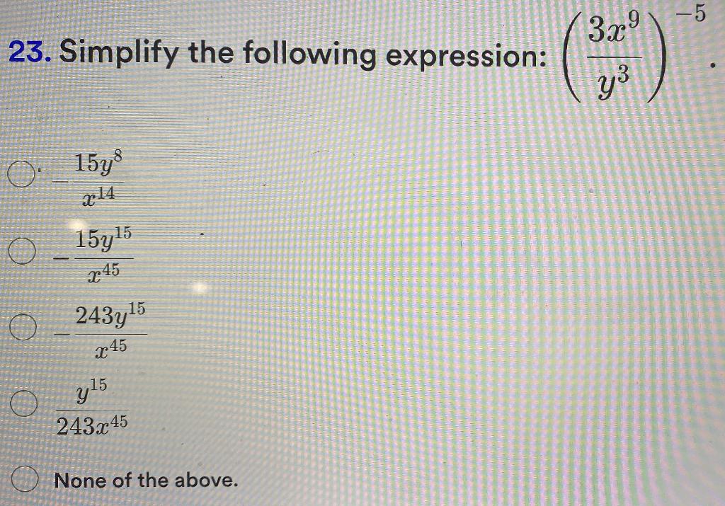 Solved -5 329 23. Simplify the following expression: y 15y | Chegg.com