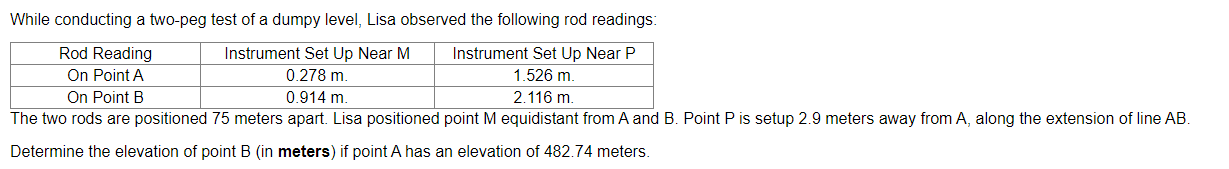 Solved While conducting a two-peg test of a dumpy level, | Chegg.com
