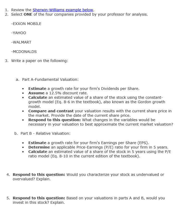 1. Review the Sherwin-Williams example below. 2. | Chegg.com