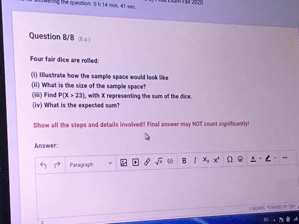 Solved Four fair dice are rolled: (i) Illustrate how the | Chegg.com