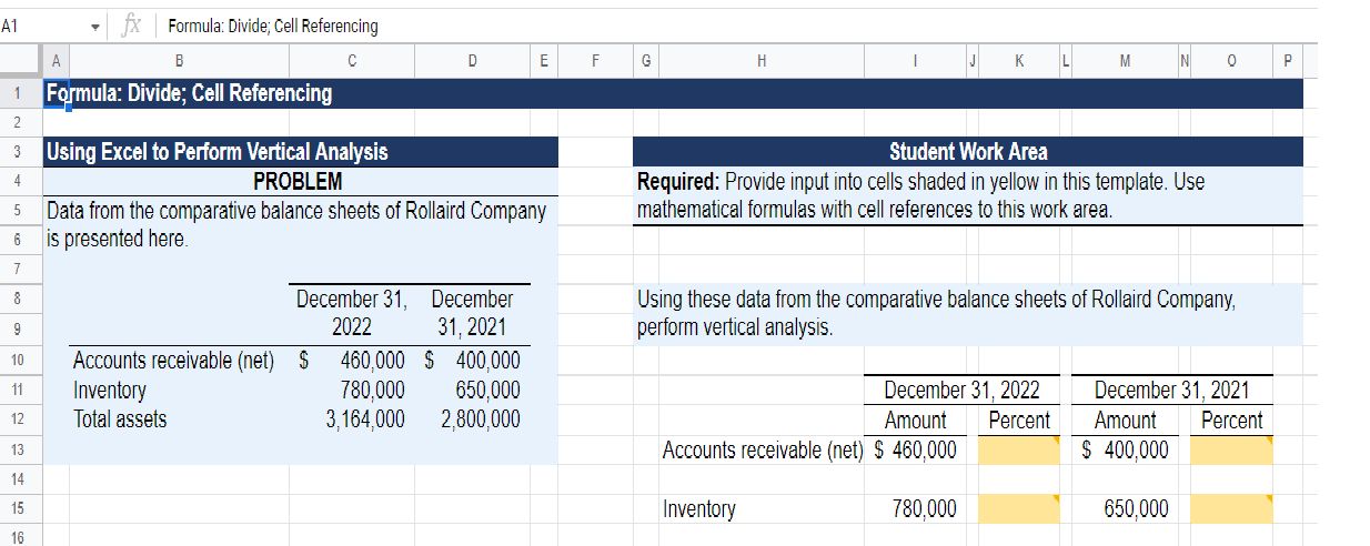 Solved A1 fX∣ Formula: Divide; Cell Referencing | Chegg.com