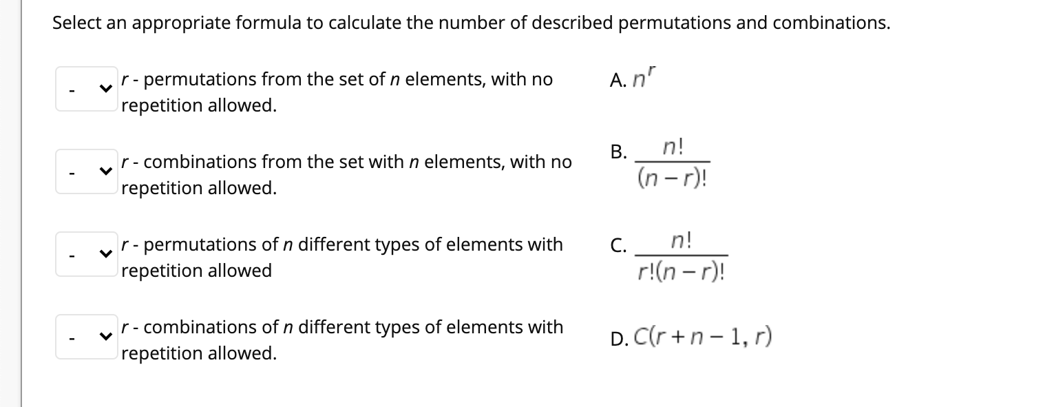 Solved Select an appropriate formula to calculate the number | Chegg.com