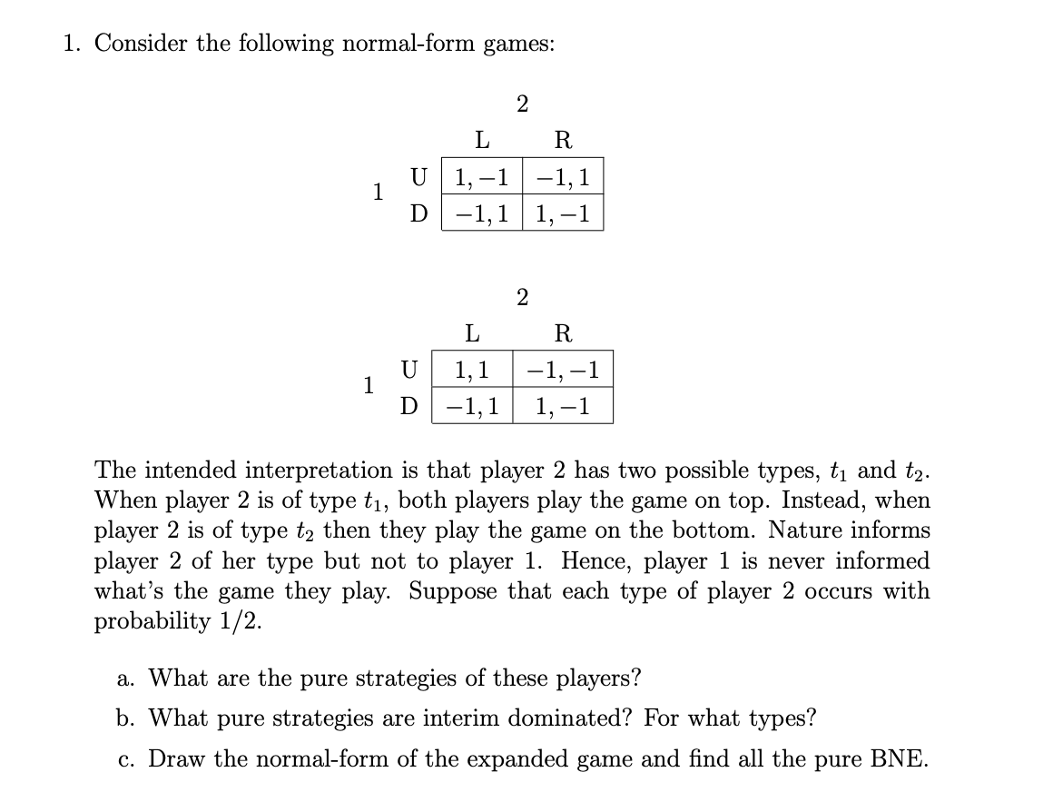1. Consider the following normal-form games: The | Chegg.com