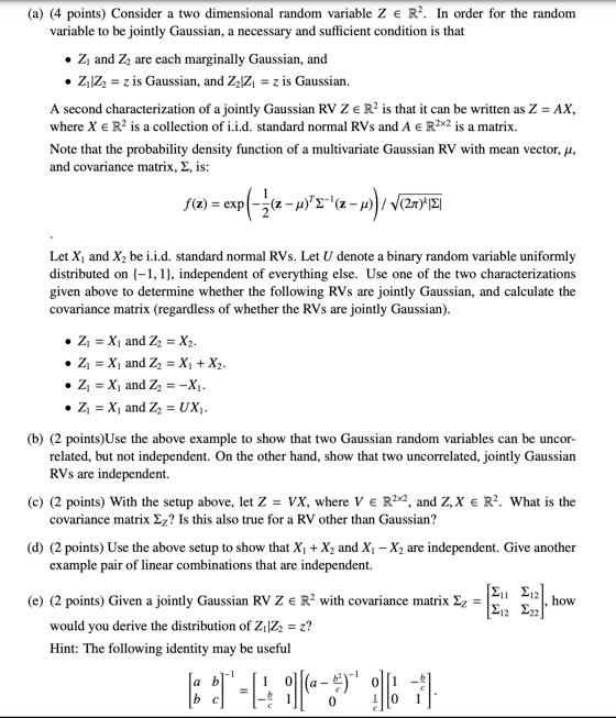 (a) (4 points) Consider a two dimensional random | Chegg.com