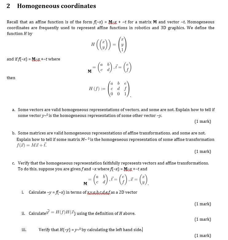 Solved 2 Homogeneous coordinates Recall that an affine | Chegg.com