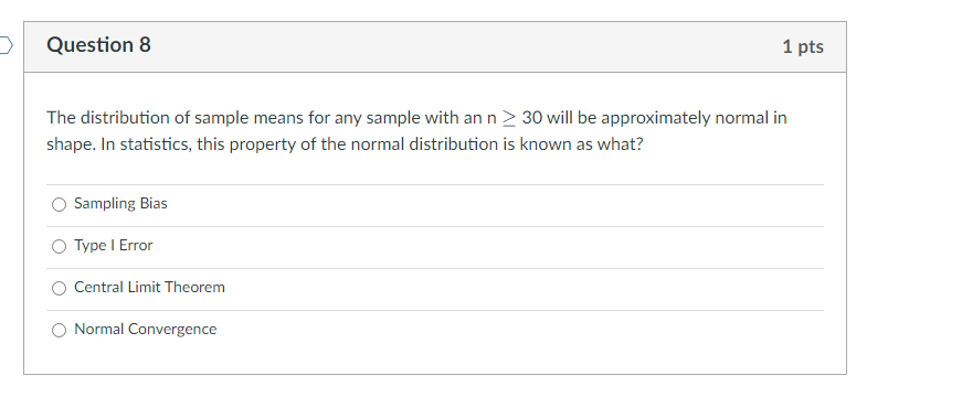 Solved The distribution of sample means for any sample with | Chegg.com