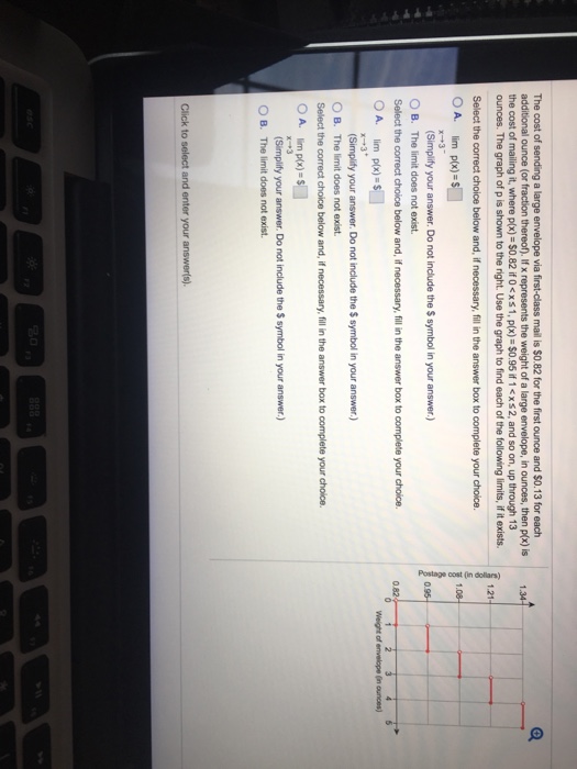 Solved The cost of sending a large envelope via first-class | Chegg.com