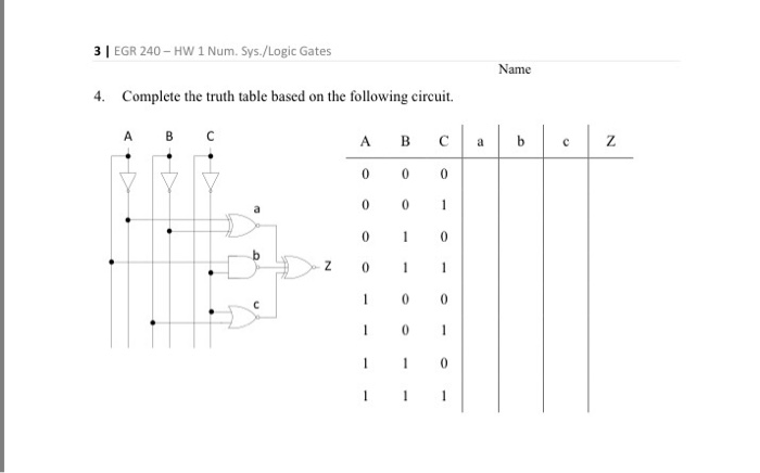 Solved 3 I EGR 240- HW 1 Num. Sys./Logic Gates Name 4. | Chegg.com