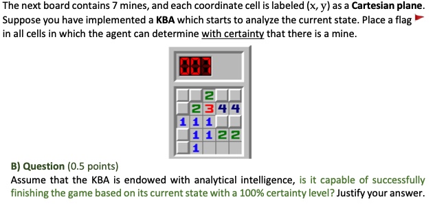Solved The next board contains 7 ﻿mines, and each coordinate | Chegg.com