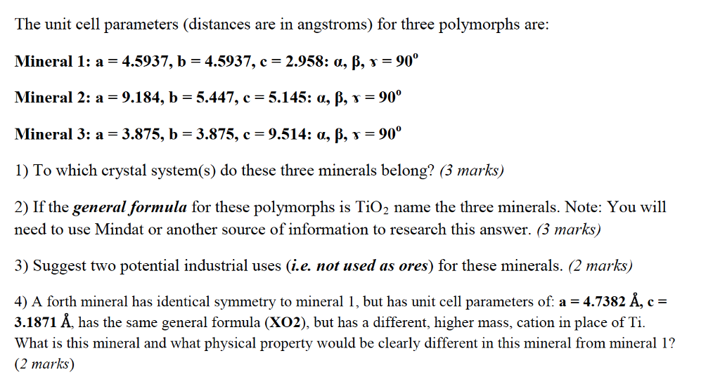 Solved The unit cell parameters (distances are in angstroms) | Chegg.com