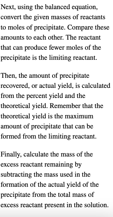 Solved what is the grams of excess reactant if the feedback | Chegg.com