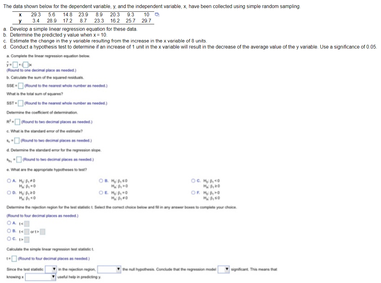 Solved The data shown below for the dependent variable, y, | Chegg.com